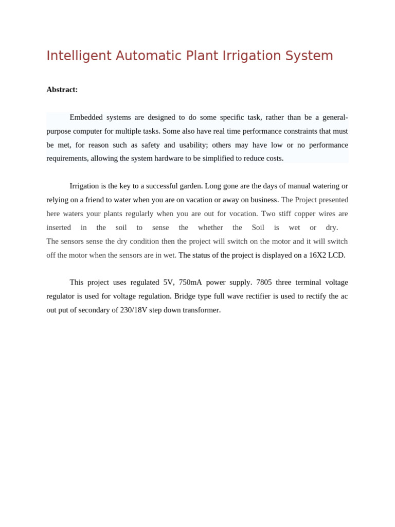 Intelligent Automatic Irrigation System | PDF
