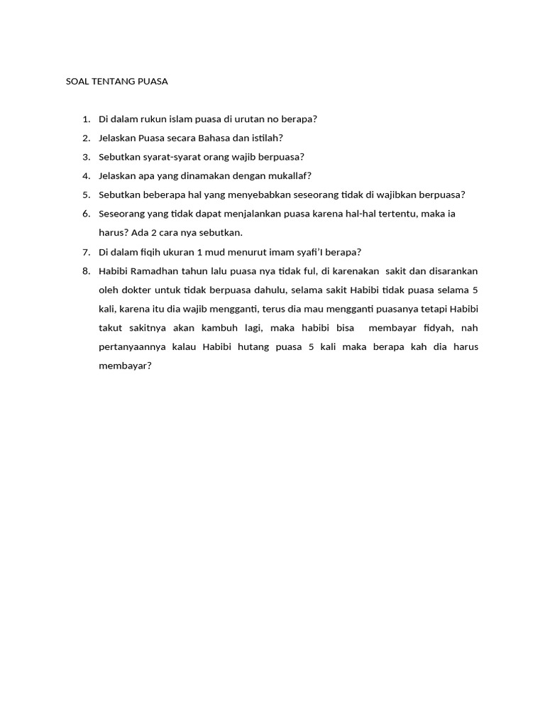 Soal Tentang Puasa | PDF