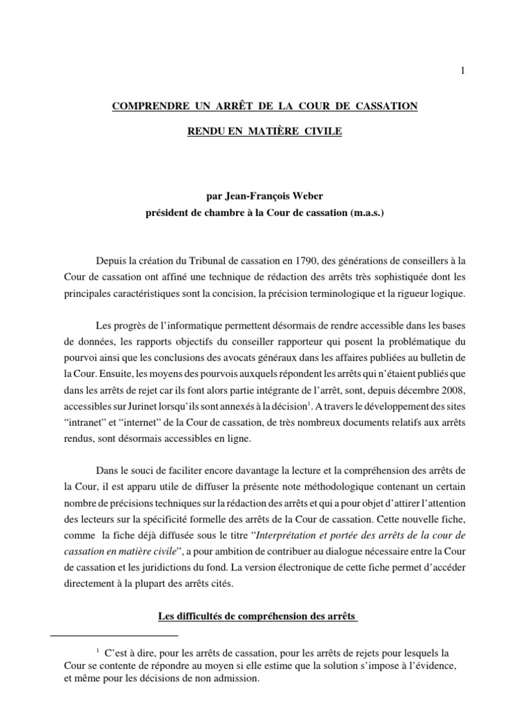 Comprendre Un Arrêt De La Cour De Cassation Droit Statutaire