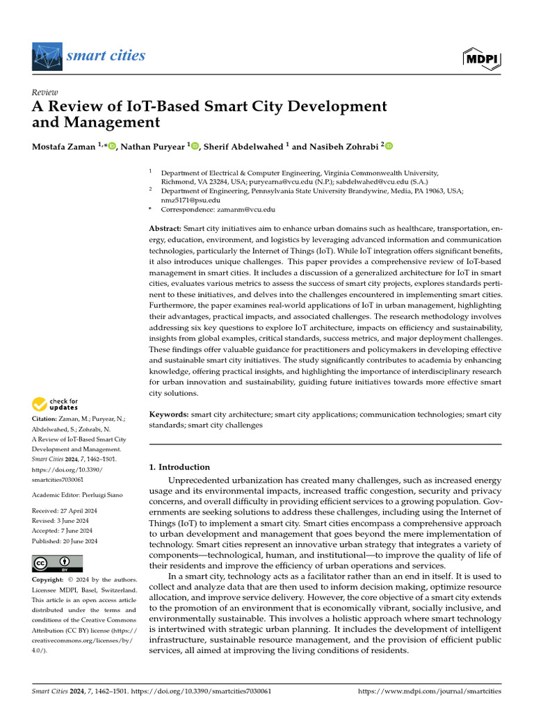 A Review of IoT-Based Smart City Development and M | PDF | Internet Of Things | Computer Network