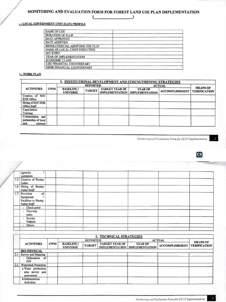 Monitoring Evaluation Form For FLUP Implementation | PDF