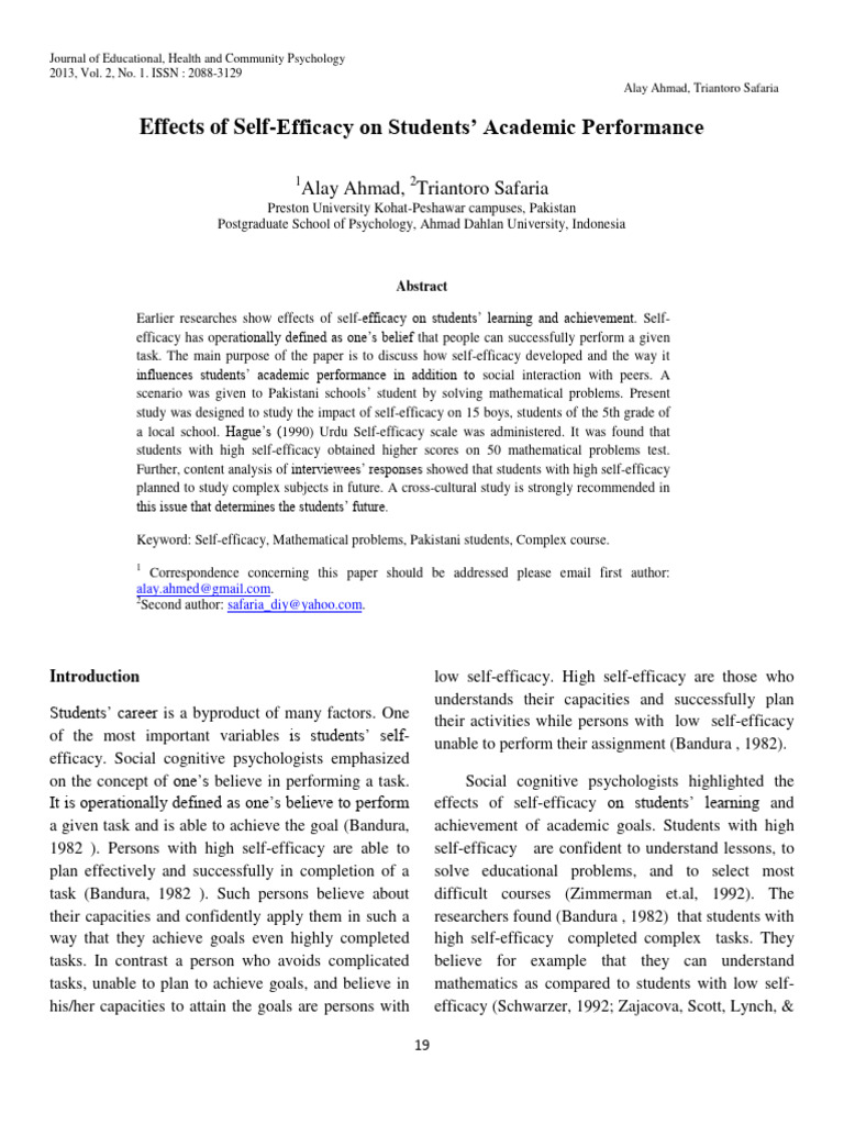 Impact of Self-Efficacy on Academic Performance | PDF | Self Efficacy ...