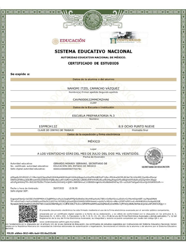 Certificado Prepa 1 | PDF