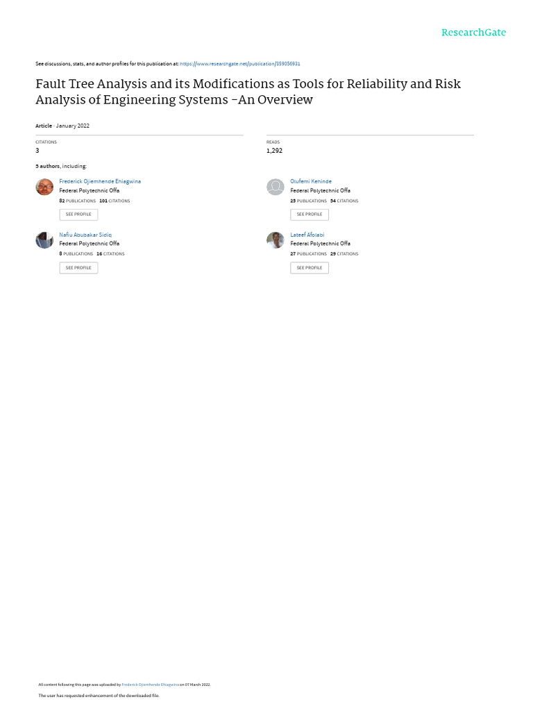 2022.Ofa_Fault Tree Analysis and Its Modifications as Tools for Reliability and R | PDF ...