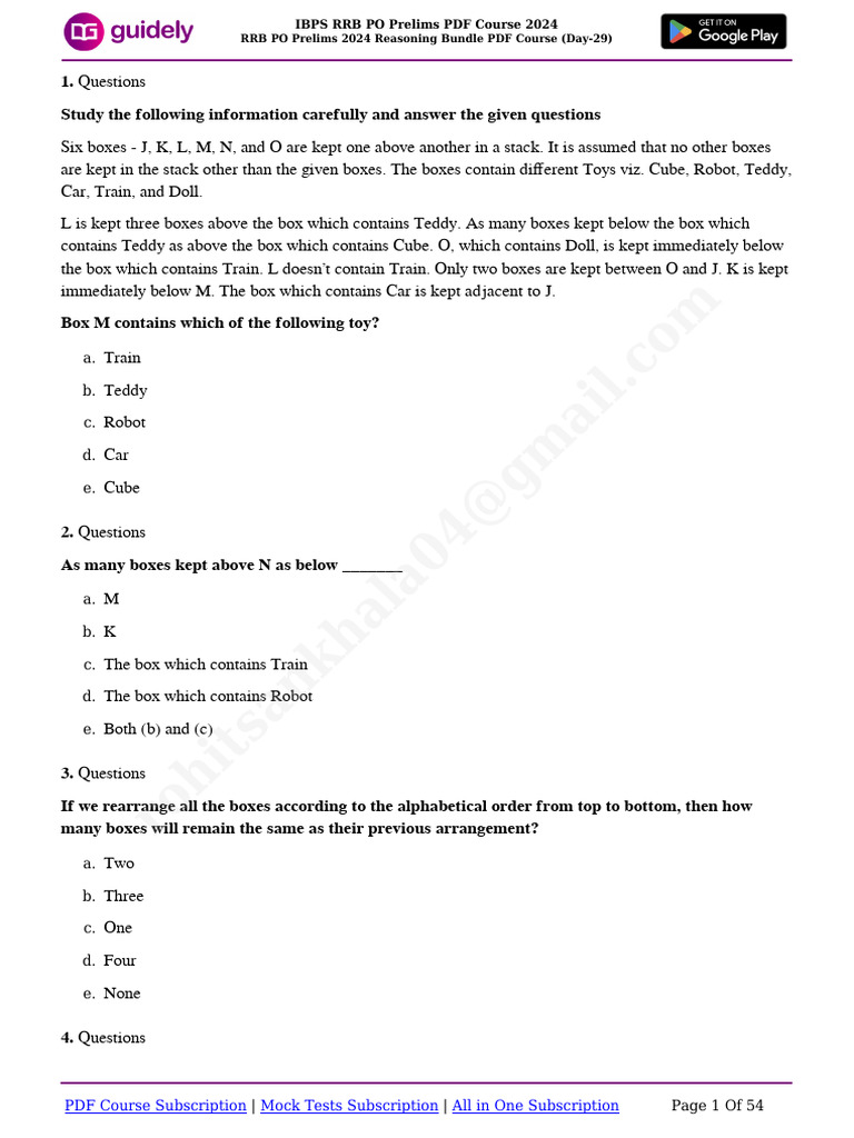 RRB PO Prelims 2024 Reasoning Bundle PDF Course (Day-29) | PDF ...