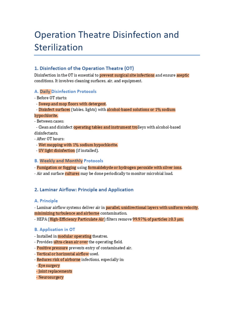 OT Disinfection and Sterilization Guide | PDF | Sterilization ...