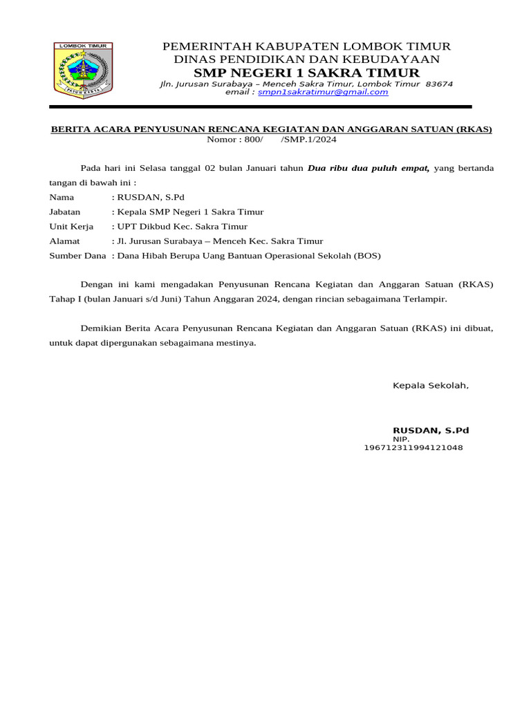 Berita Acara RKAS | PDF