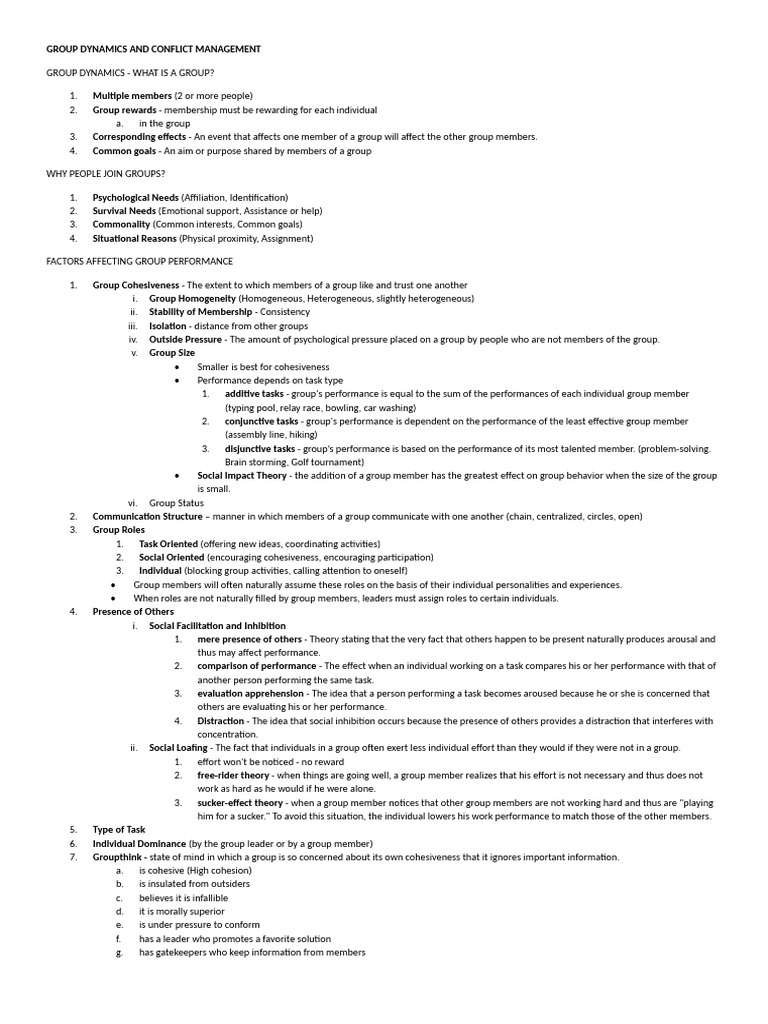 Group Dynamics and Conflict Management Guide | PDF | Social Psychology ...