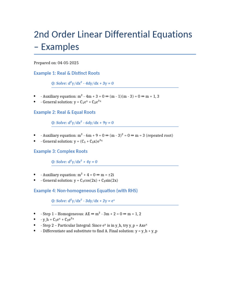 2nd Order ODE Examples PTUSem2 | PDF