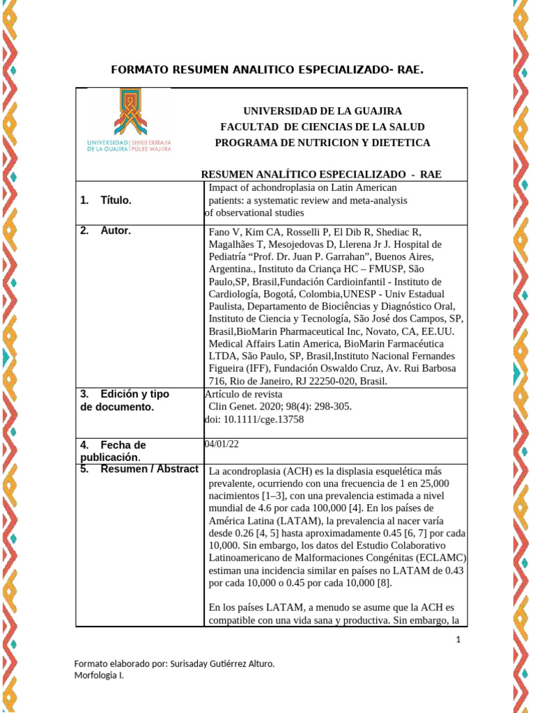 Acondroplasia Rae No Valido | PDF | Sumario abstracto)