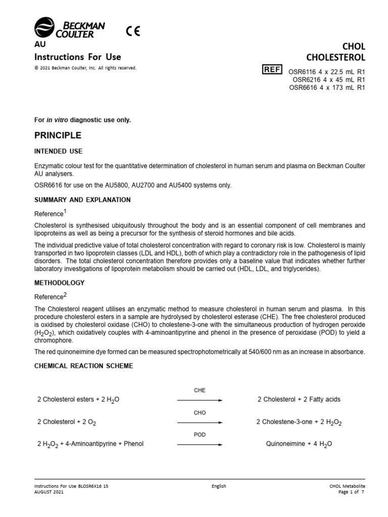 Beckman - BLOSR6X1615 - IFU | PDF | Cholesterol | Lipoprotein