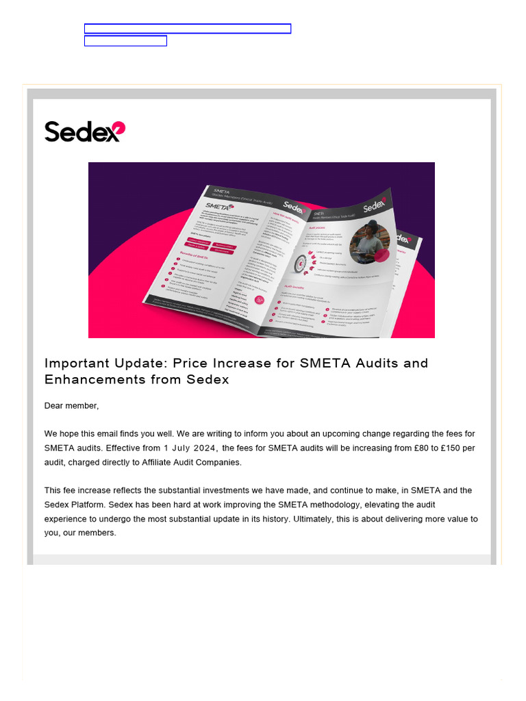 Important Update - Price Increase For SMETA Audits and Enhancements From Sedex | PDF | Audit ...