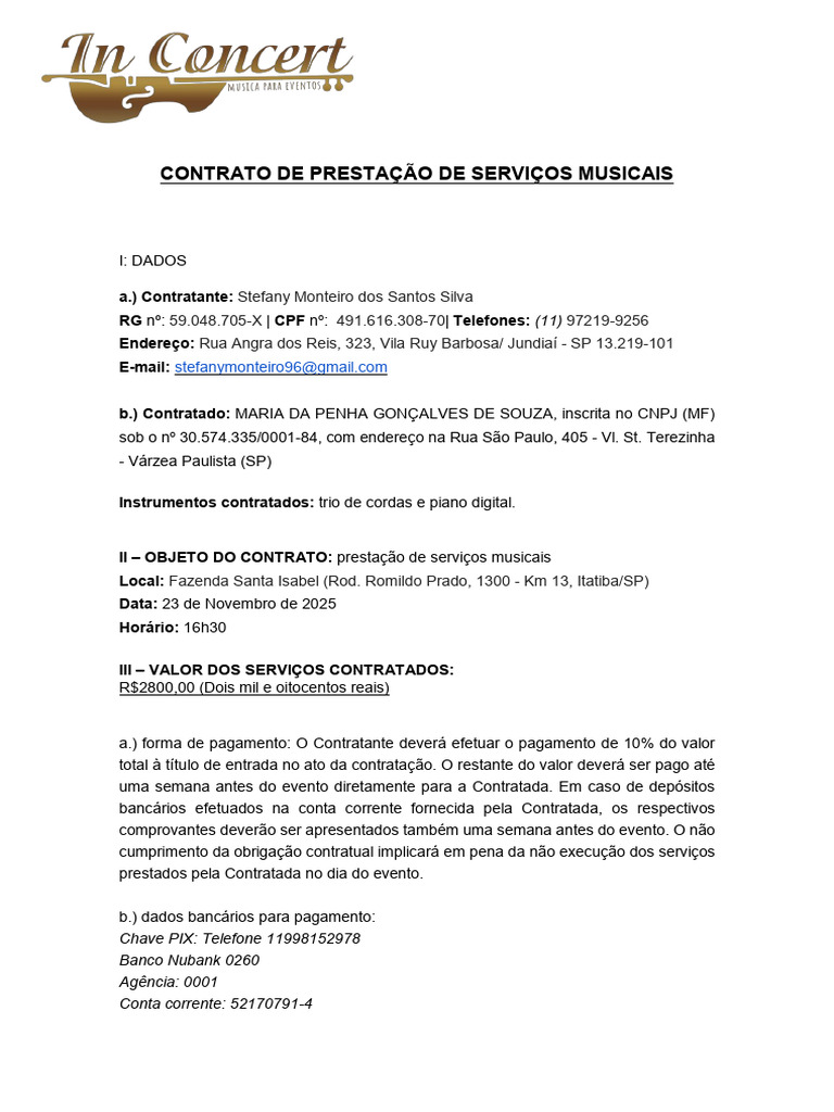 Contrato in Concert Stefany Monteiro | PDF