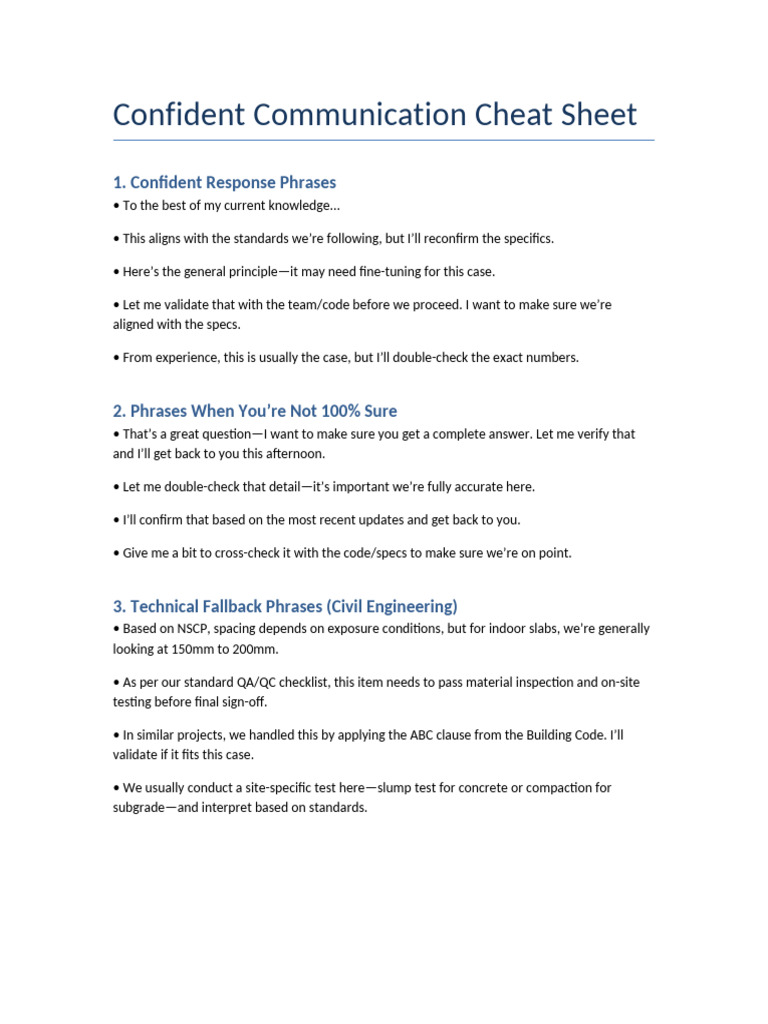 Confident Communication Cheat Sheet | PDF