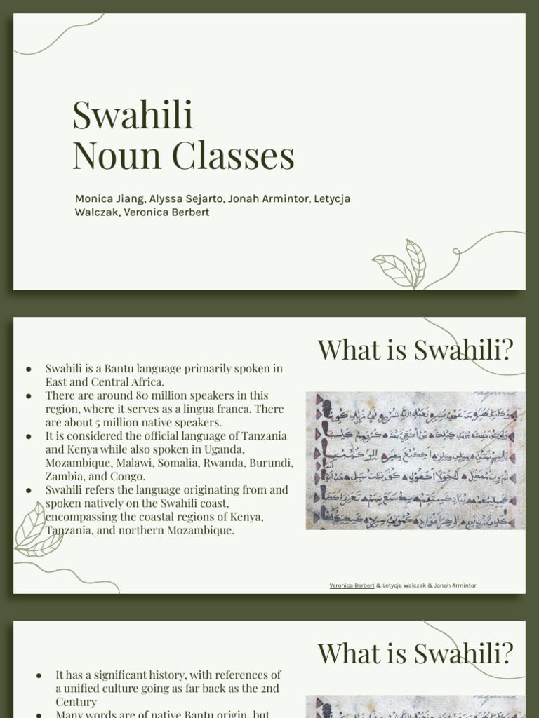 LIN 321 - Swahili Morphology Presentation | PDF | Swahili Language | Grammatical Number