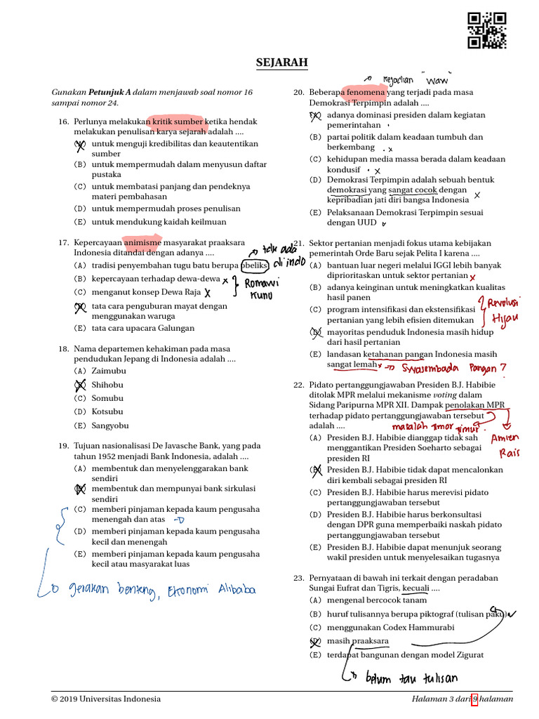 Pembahasan SIMAK UI 2019 - Sejarah | PDF