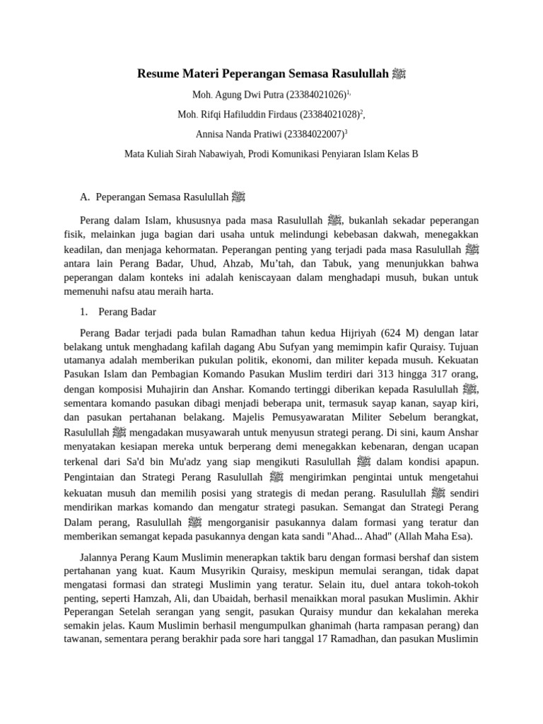 Resume Peperangan Semasa Rasulullah | PDF