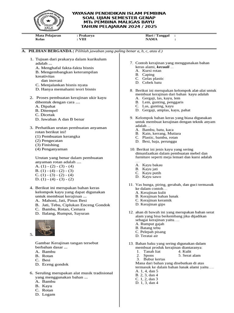 Soal Prakarya Kelas 8 | PDF