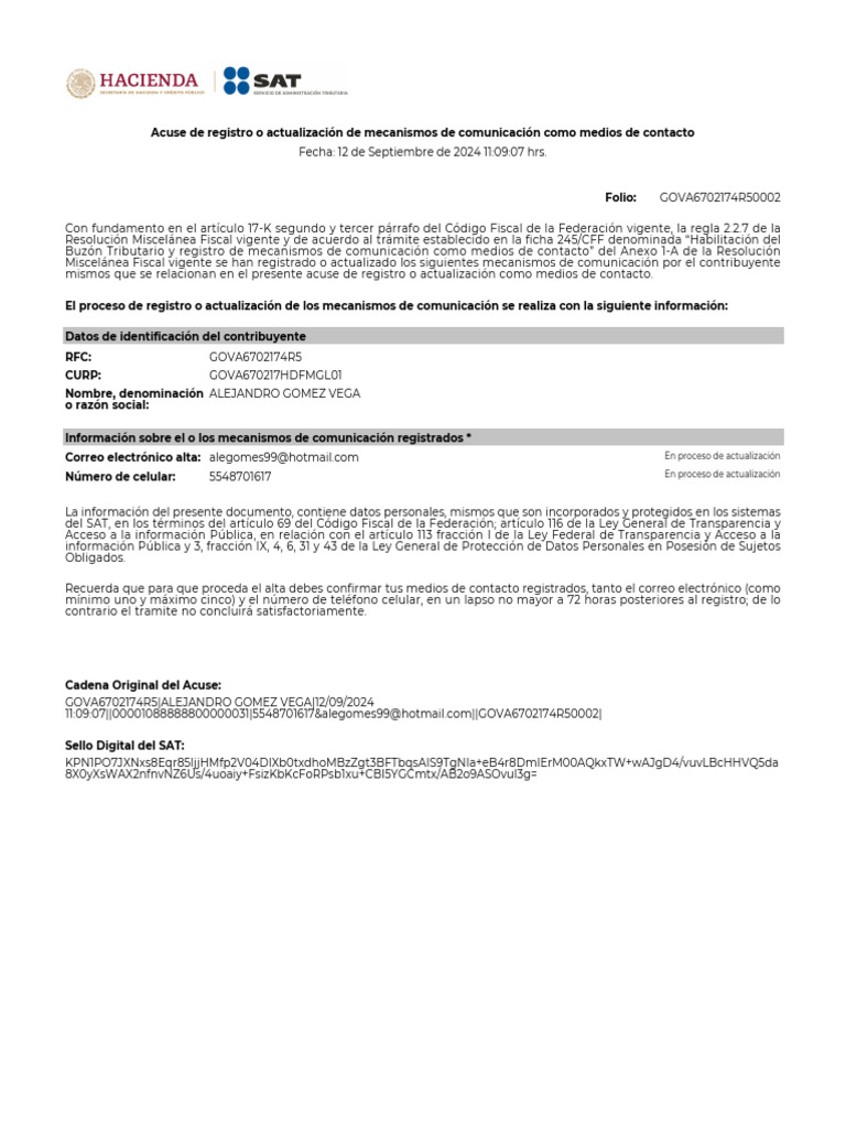 Acuse Modifica Medio | PDF