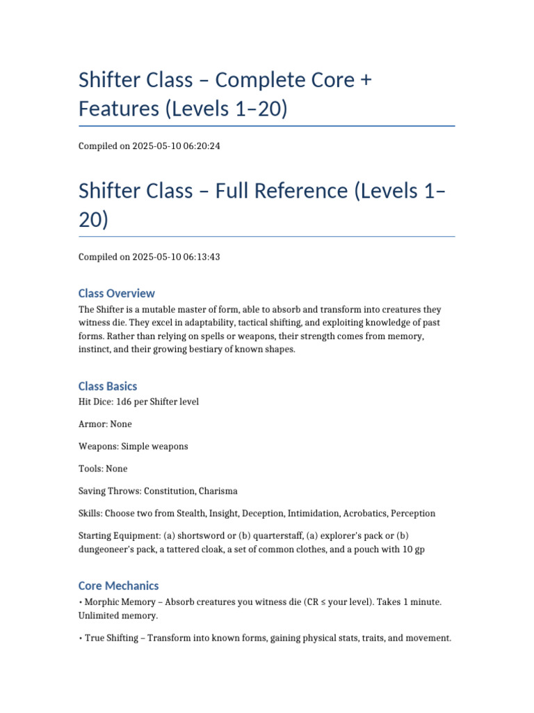 Shifter Class Complete With Features | PDF | Role Playing Games