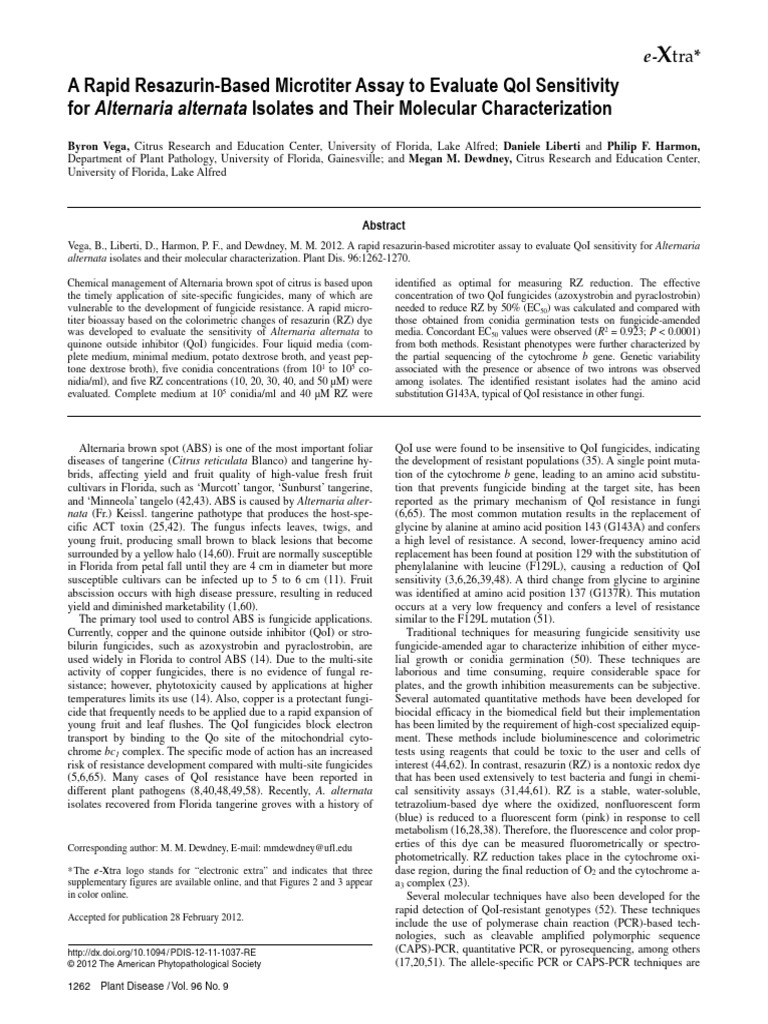 Rapid Assay for QoI Sensitivity in Alternaria | PDF | Fungus | Assay