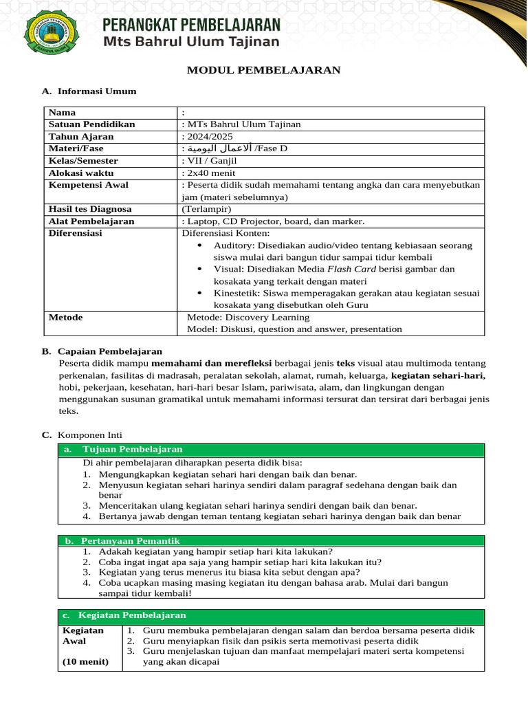 Template Dan Contoh Modul | PDF