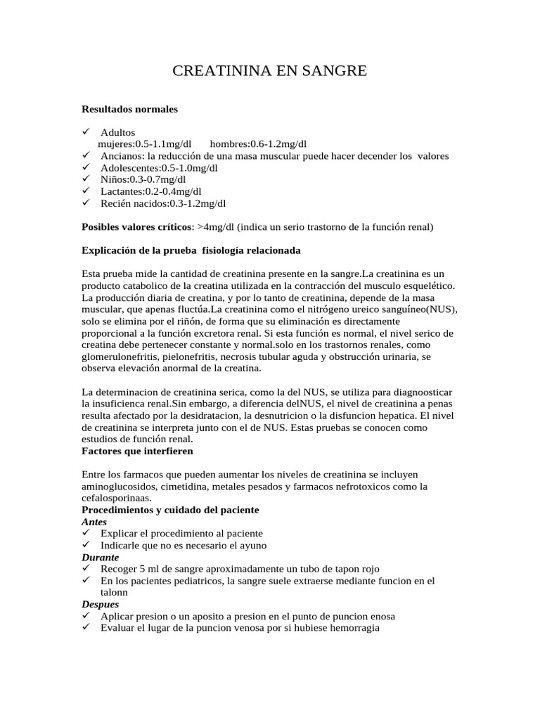 Creatinina en Sangre | PDF | Creatinina | Riñón