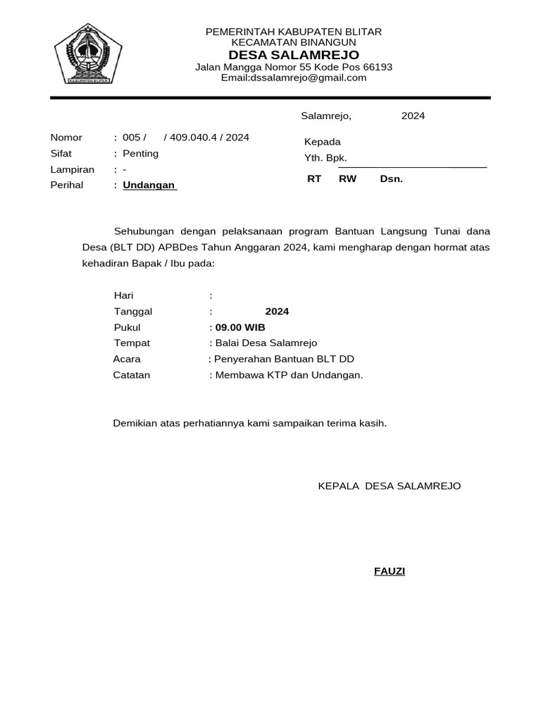 Surat Undangan BLT | PDF