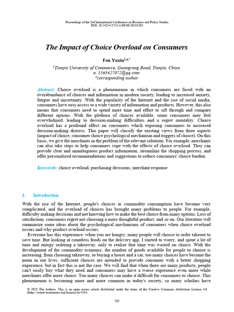 Effects of Choice Overload on Consumers | PDF | Choice | Decision Making