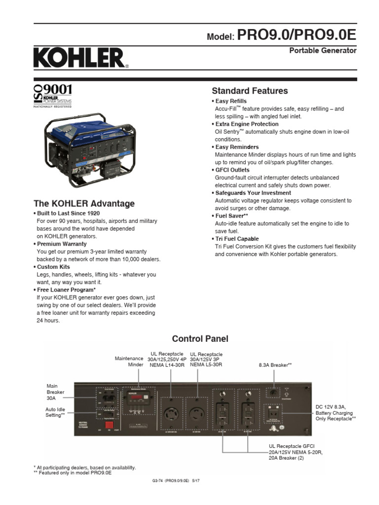 Kohler PRO 9.0 Generator Manual | PDF | Alternating Current | Electric ...