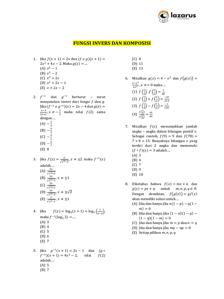 Soal Matdas Invers Dan Komposisi | PDF