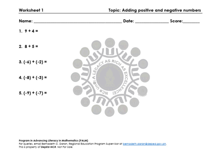 WS1 Adding Positive and Negative Numbers | PDF