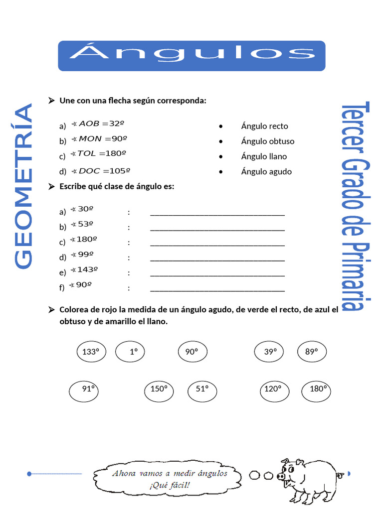 Actividades de Ángulos para Tercer Grado | PDF