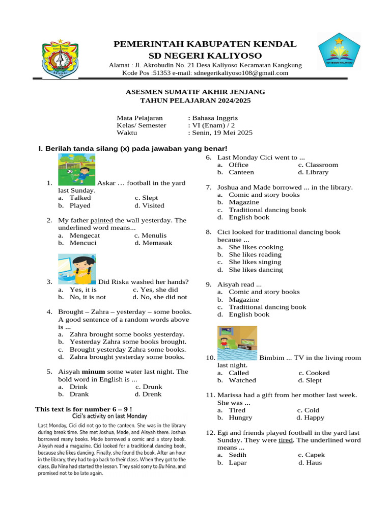 Soal ASAJ BInggris Kelas 6 2024.2025 | PDF