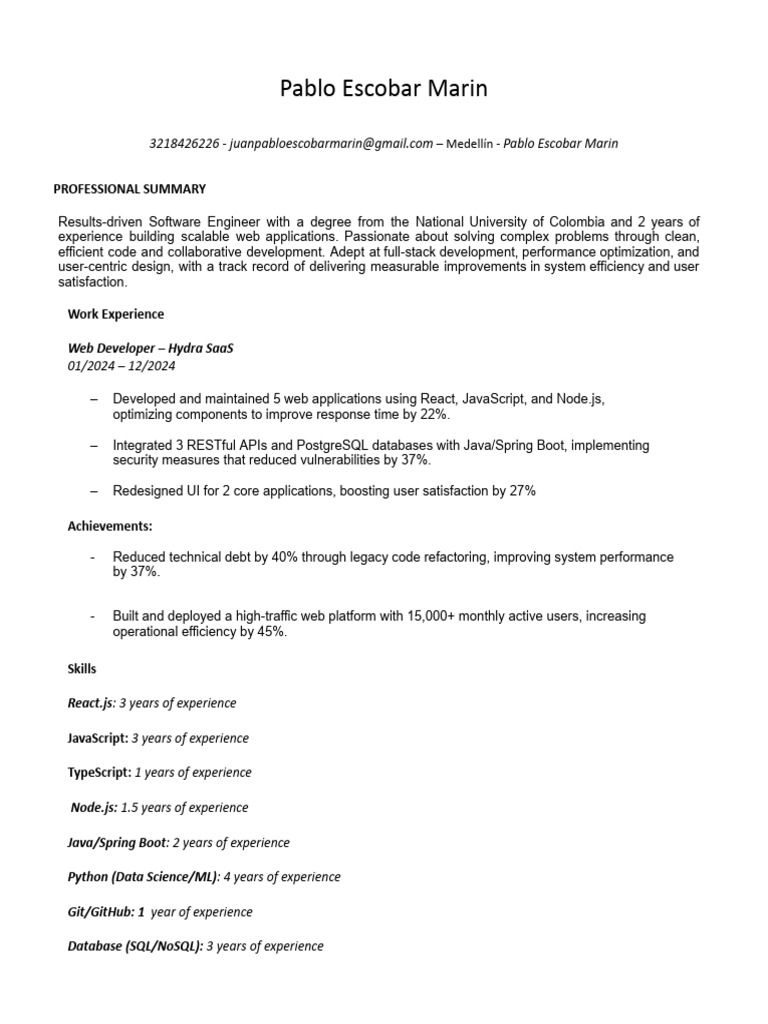 Pablo Escobar CV-1 | PDF