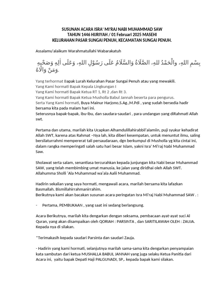 Susunan Acara Isra Babul Jannah | PDF