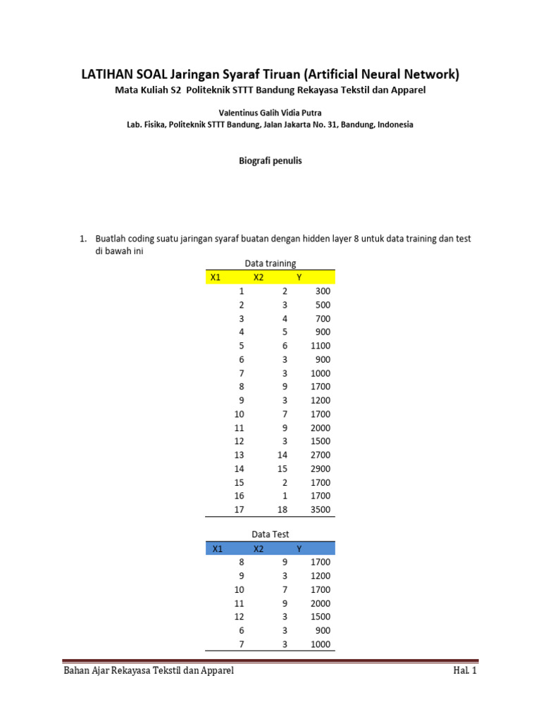 LATIHAN SOAL Jaringan Syaraf Tiruan | PDF | Mean Squared Error | Matrix (Mathematics)