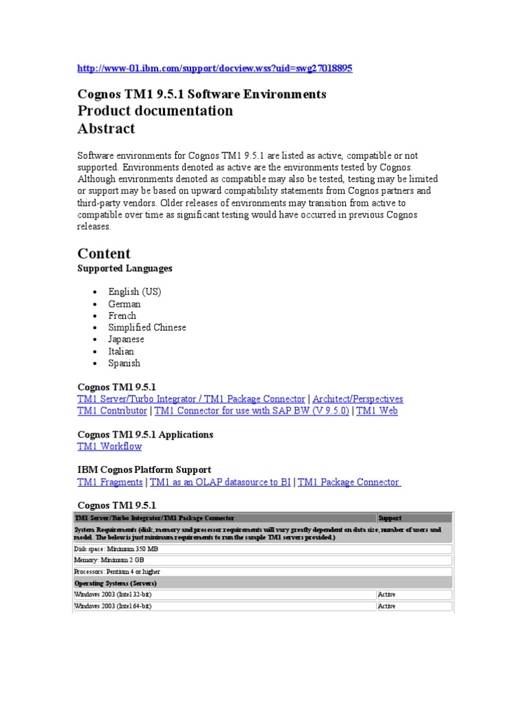 Cognos TM1 9.5.1 Software Environments | PDF | 64 Bit Computing ...