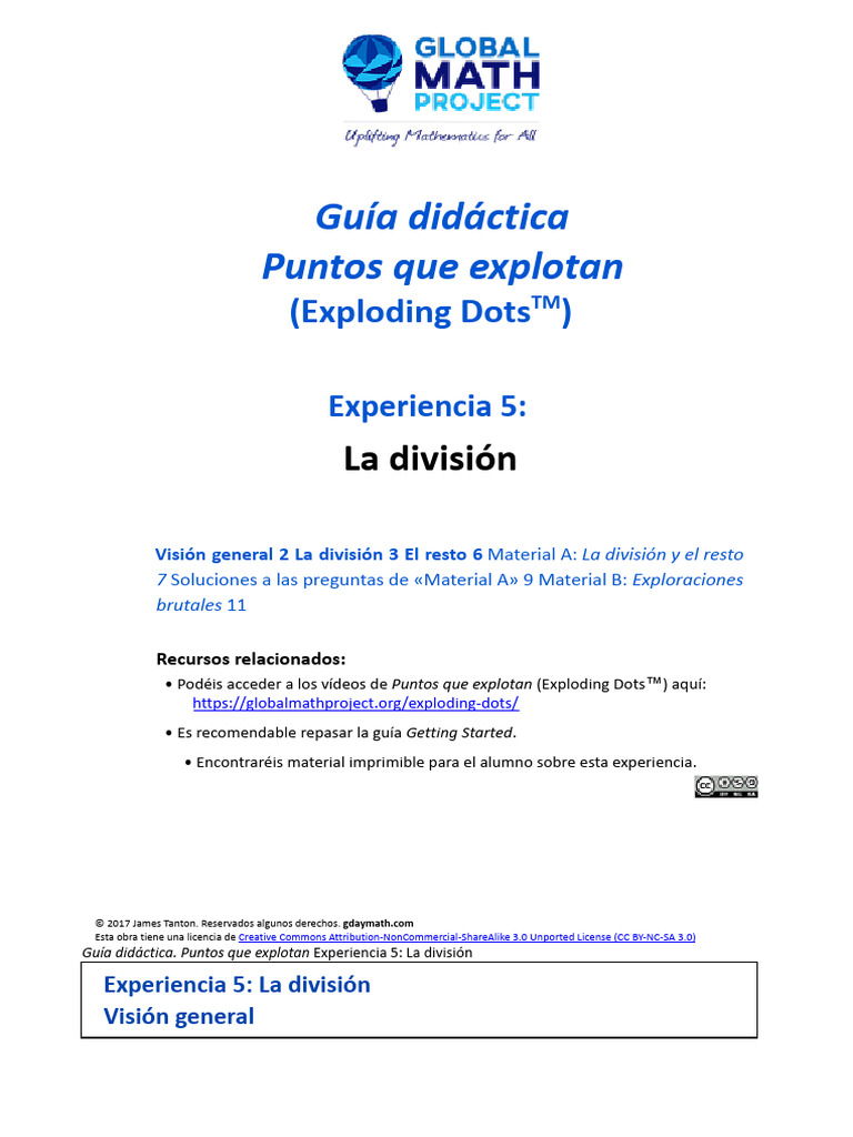 Guia-Didactica Exploding Dots 5 Es-1 | PDF | Creative Commons | Ley de ...