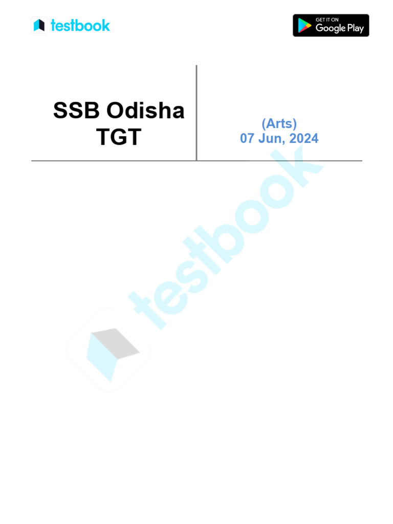 SSB Odisha TGT (Arts) Official Paper (Held On - 07 Jun, 2024) | PDF