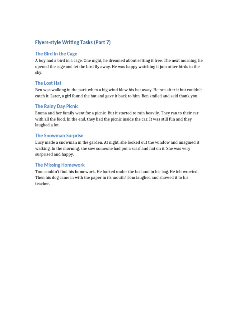 Flyers Writing Part7 Tasks | PDF
