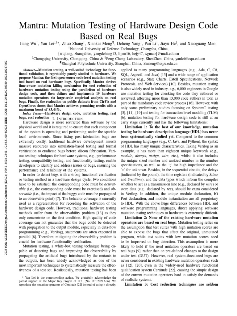 Mantra Mutation Testing of Hardware Design Code Based On Real Bugs ...