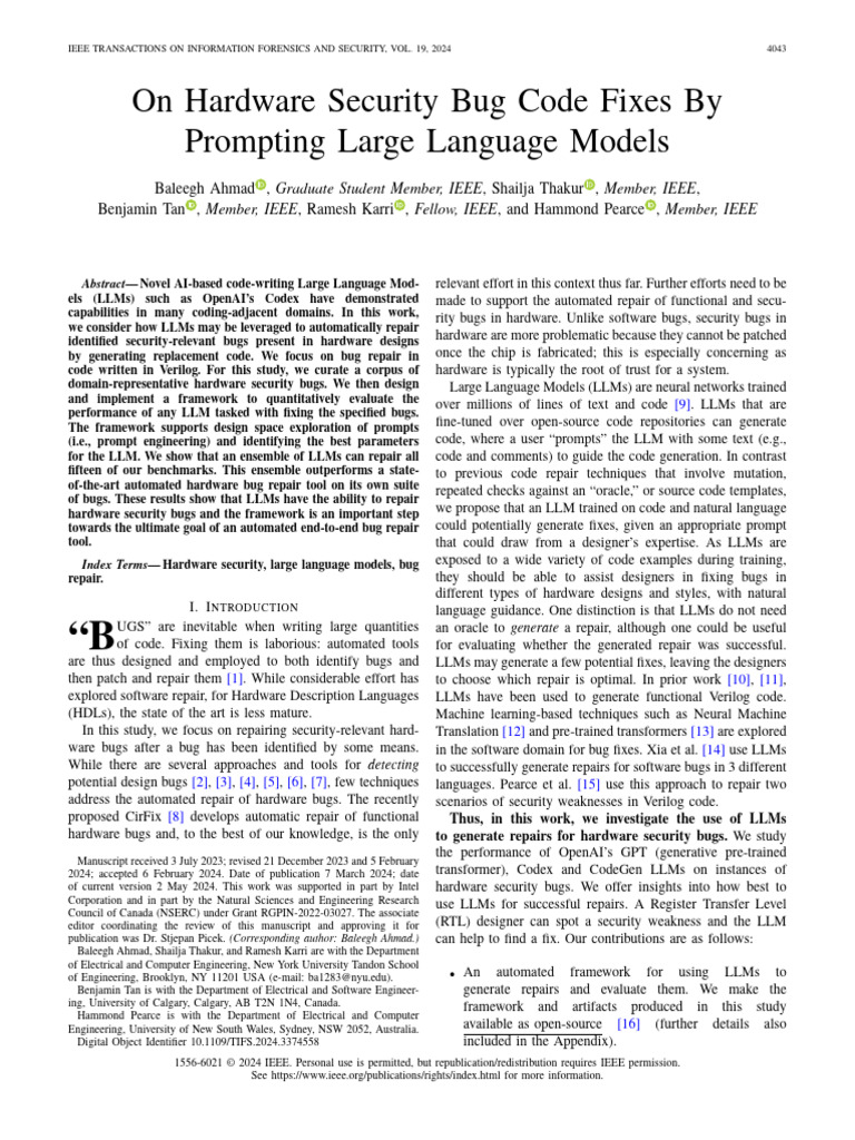 On Hardware Security Bug Code Fixes by Prompting Large Language Models ...