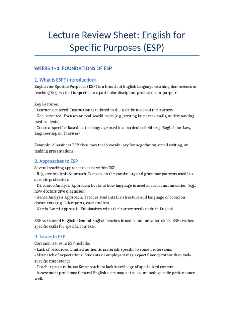 ESP Lecture Review Sheet | PDF | Educational Assessment | Learning