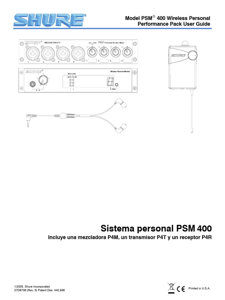 Guía de uso del sistema PSM 400 Shure | PDF | Micrófono | Diodo emisor ...