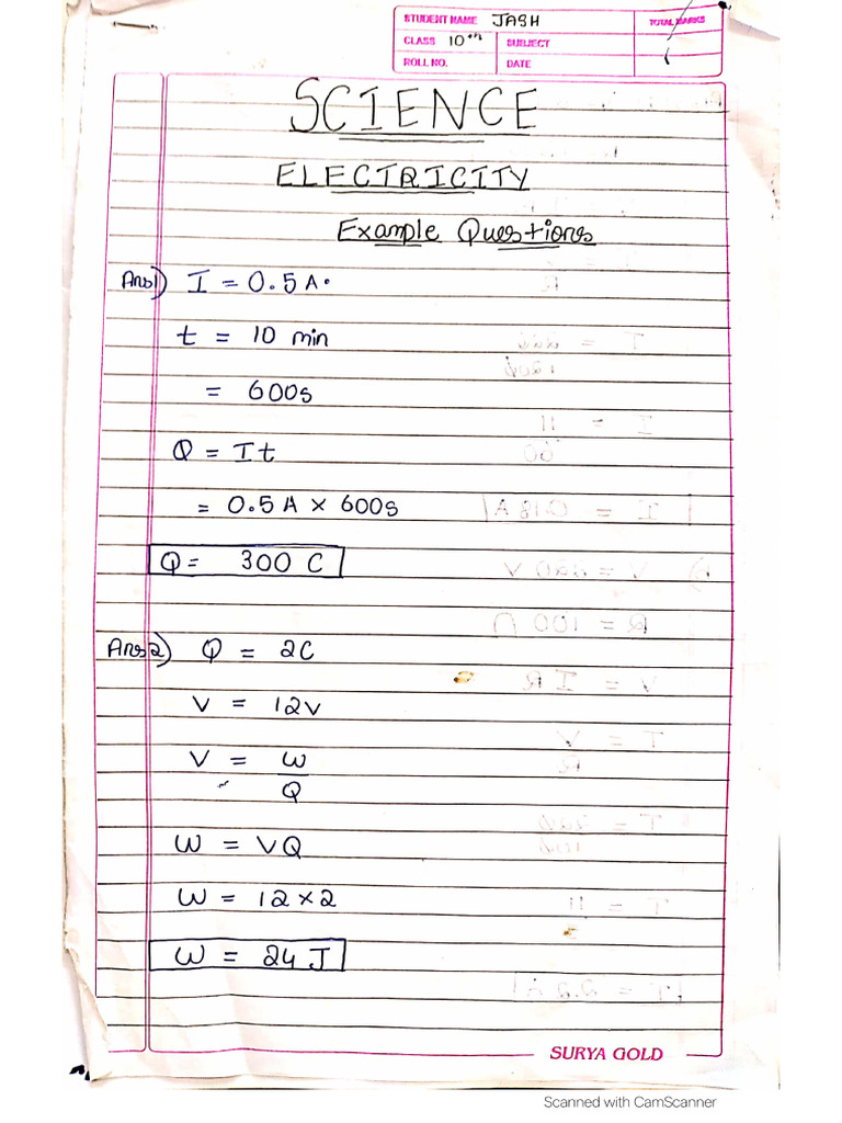 Electricity Example Numericals | PDF