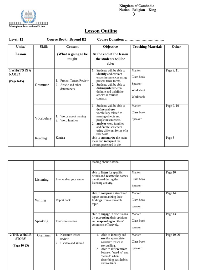 Lesson Outline L12 (BeyondB2) 6-10 | PDF | Adjective | Narrative
