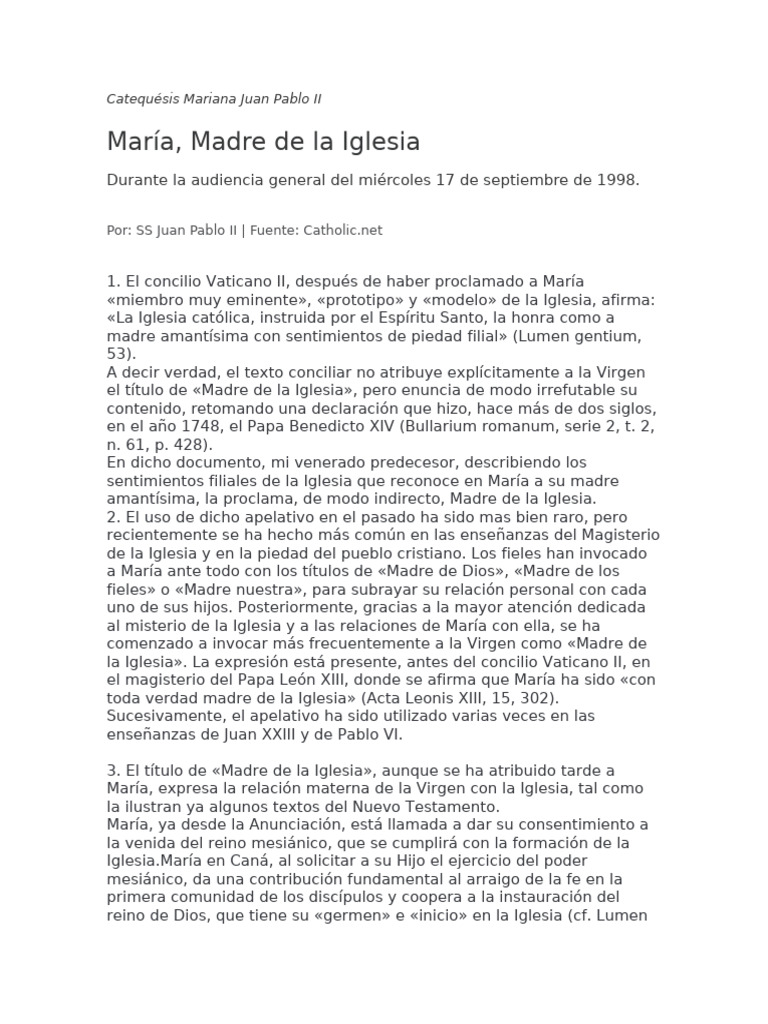 Catequésis Mariana Juan Pablo II Parte 1 | PDF | María, madre de Jesús ...