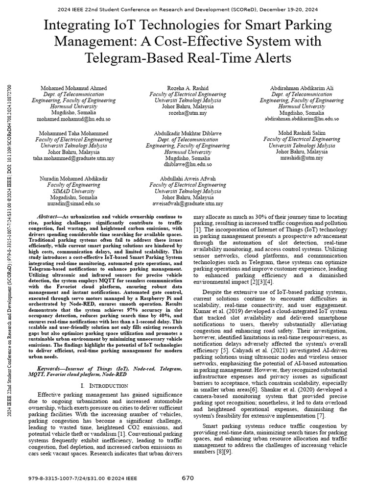 Integrating IoT Technologies For Smart Parking Management A Cost-Effective System With Telegram ...