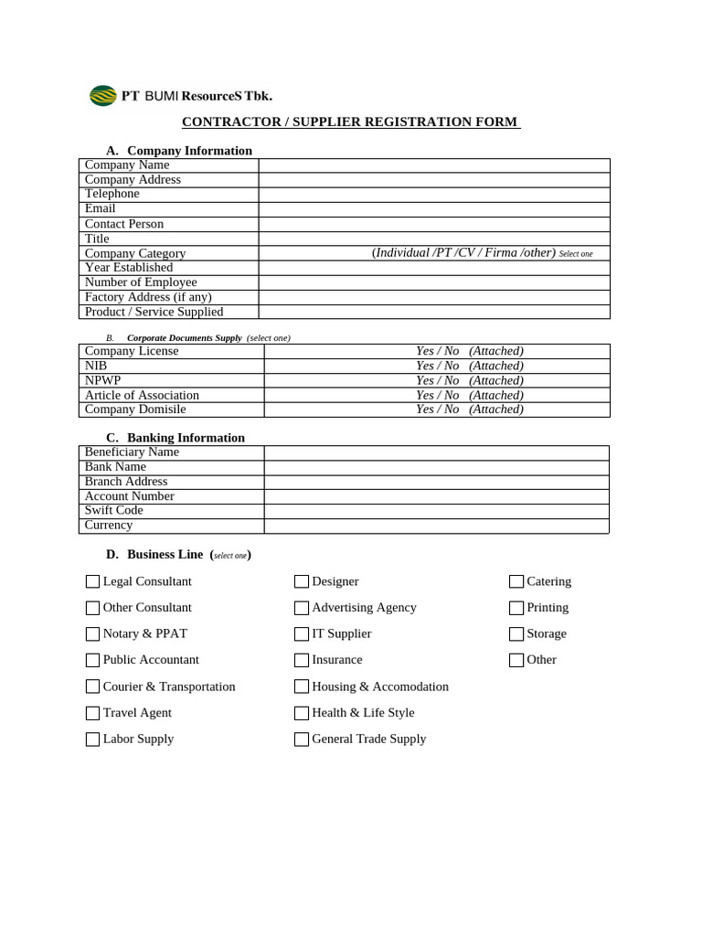New Supplier Registration Form | PDF | Business